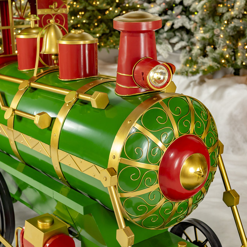 Zaer Ltd International 12.5ft. Large Antique Bronze Train with Cart & Lanterns "The North Pole ...
